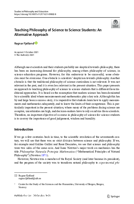 (PDF) Teaching Philosophy of Science to Science Students: An ...