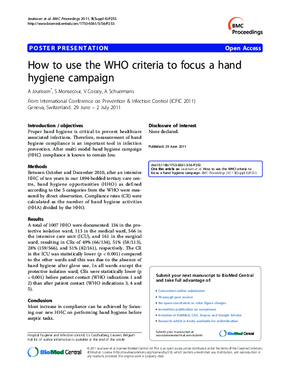 (PDF) How to use the WHO criteria to focus a hand hygiene campaign