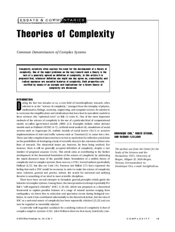 (PDF) Theories of complexity