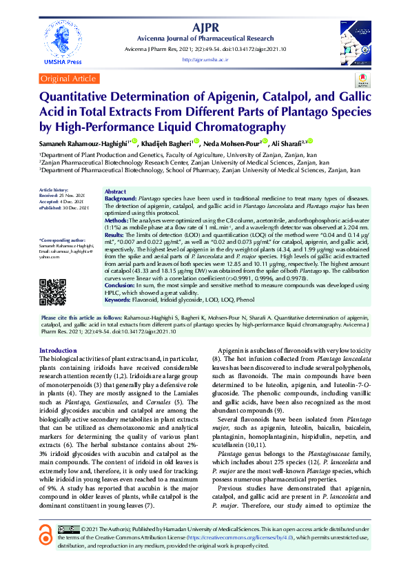 (PDF) Quantitative Determination of Apigenin, Catalpol, and Gallic Acid ...