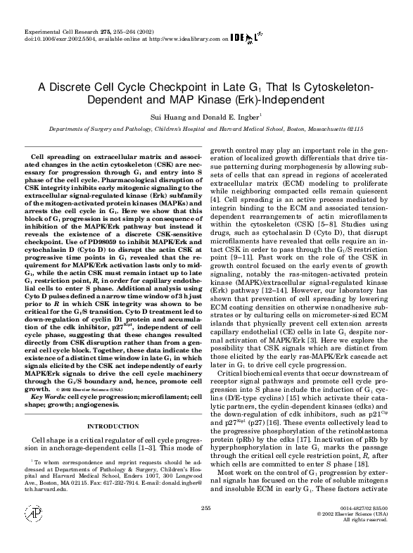 (PDF) A Discrete Cell Cycle Checkpoint in Late G1 That Is Cytoskeleton ...