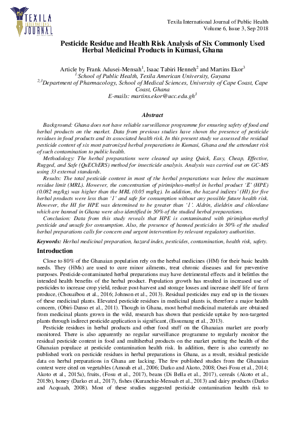 (PDF) Pesticide Residue and Health Risk Analysis of Six Commonly Used ...