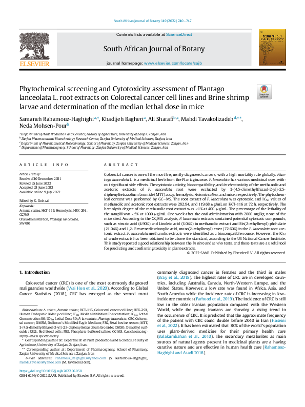(PDF) Phytochemical screening and Cytotoxicity assessment of Plantago ...