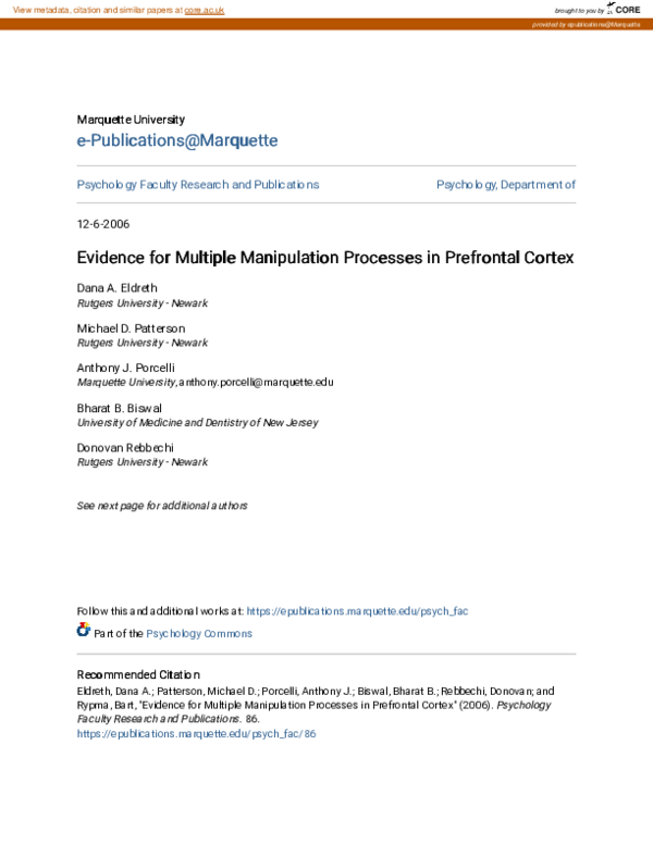 (PDF) Evidence for multiple manipulation processes in prefrontal cortex