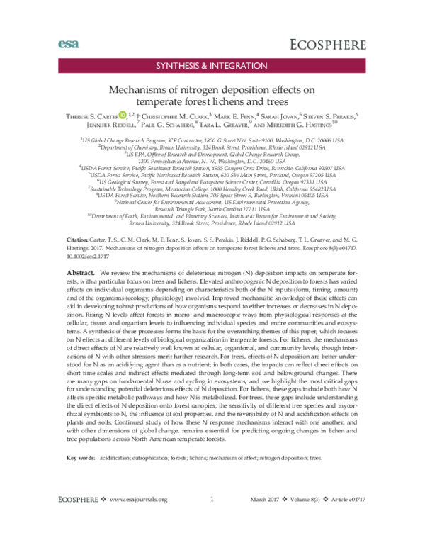 (PDF) Mechanisms of nitrogen deposition effects on temperate forest lichens and trees