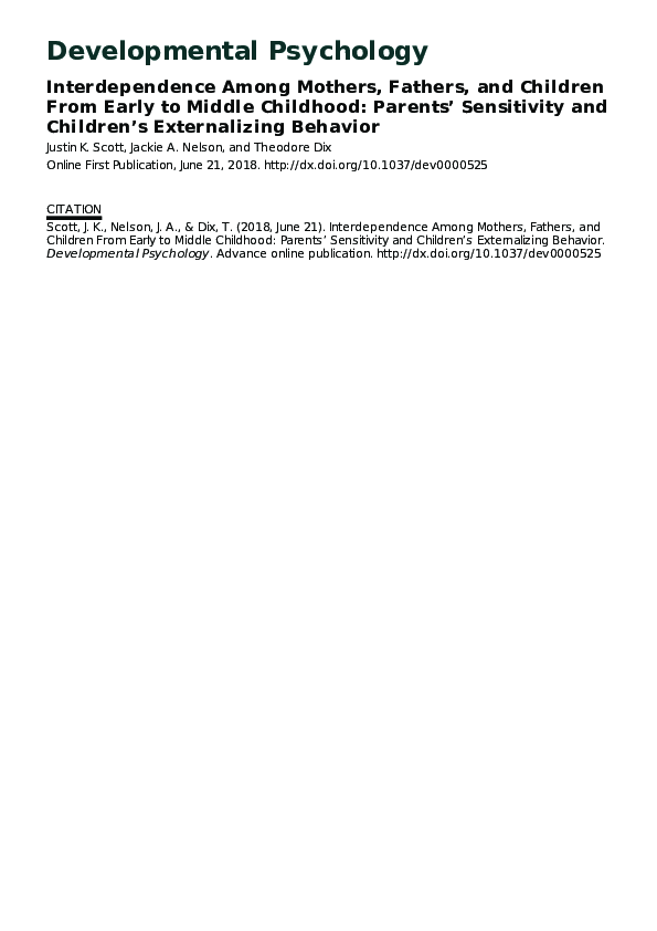 (PDF) Interdependence among mothers, fathers, and children from early ...