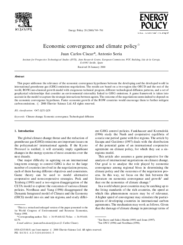 (PDF) Economic convergence and climate policy