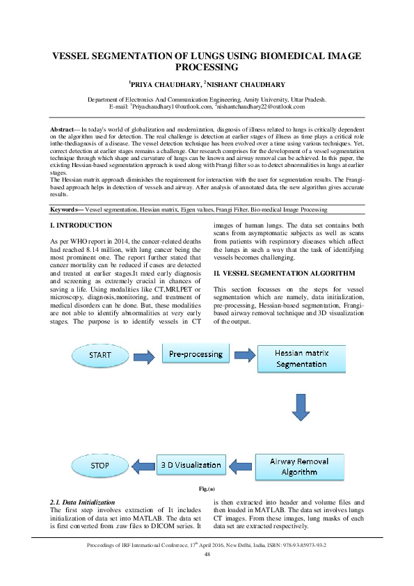 (PDF) Vessel Segmentation of Lungs Using Biomedical Image Processing