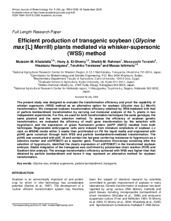 (PDF) Efficient production of transgenic soybean (Glycine max (L ...