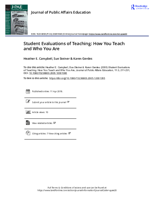 (PDF) Student Evaluations of Teaching: How You Teach and Who You Are