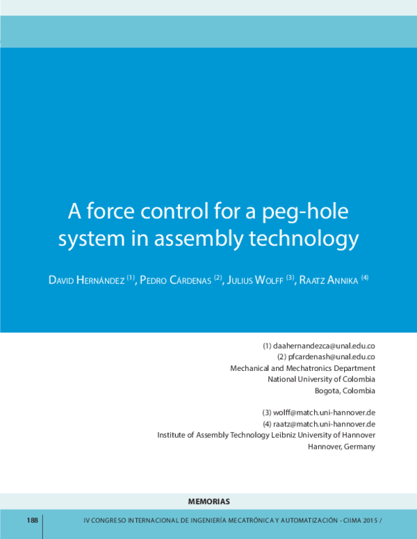 (PDF) A force control for a peg-hole system in assembly technology