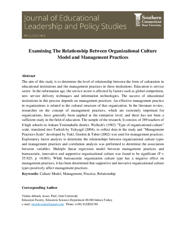 (PDF) Examining the Relationship between Organizational Culture Model and Management Practices
