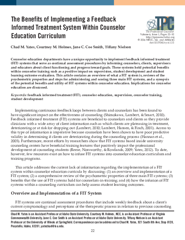 (PDF) The Benefits of Implementing a Feedback Informed Treatment System ...