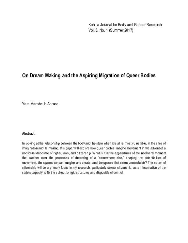 (PDF) On Dream Making and Aspired Migration of Queer Bodies