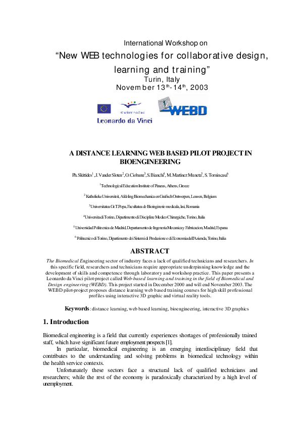 (PDF) A distance learning web based pilot project in bioengineering