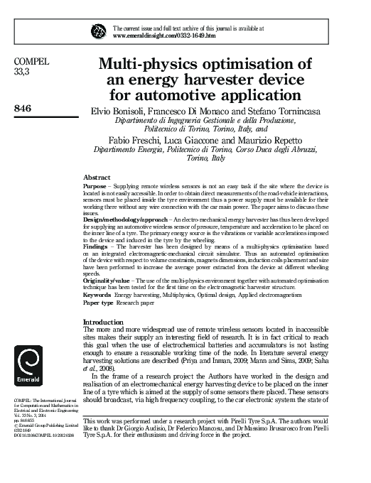 (PDF) Multi-physics optimisation of an energy harvester device for ...