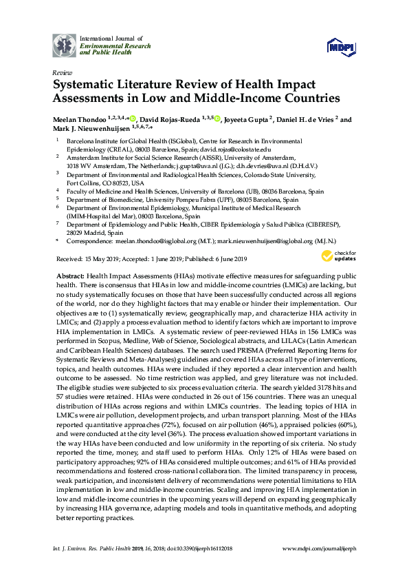 (PDF) Systematic Literature Review of Health Impact Assessments in Low ...