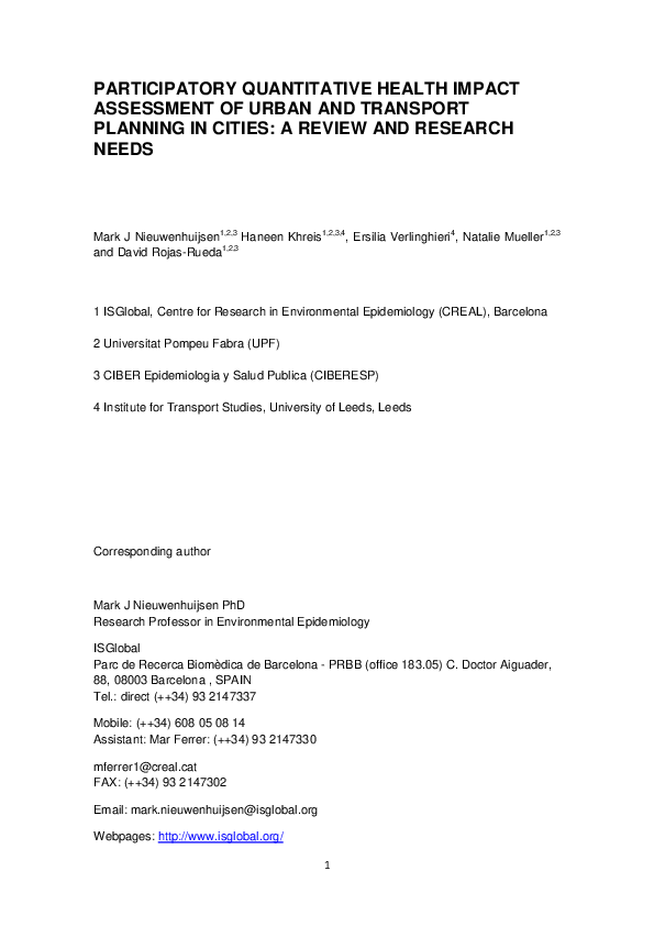 (PDF) Participatory quantitative health impact assessment of urban and transport planning in ...