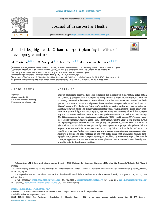 (PDF) Small cities, big needs: Urban transport planning in cities of developing countries