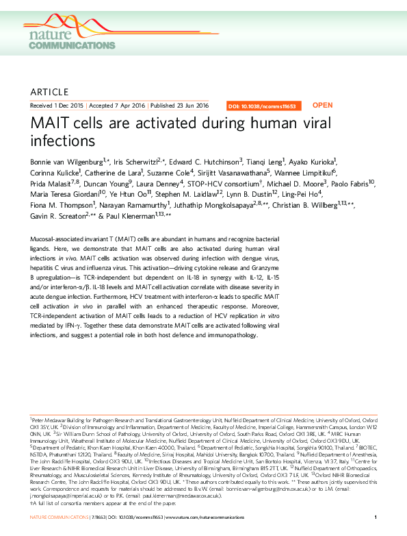 (PDF) MAIT cells are activated during human viral infections