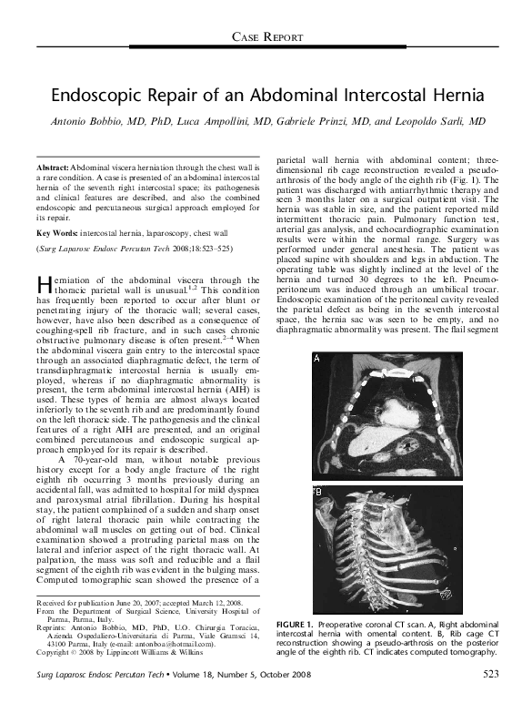 (PDF) Endoscopic Repair of an Abdominal Intercostal Hernia