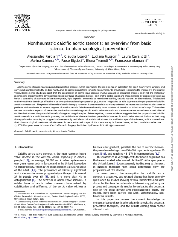 (PDF) Nonrheumatic calcific aortic stenosis: an overview from basic ...
