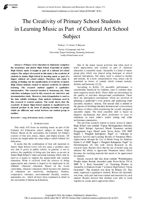 (PDF) The Creativity of Primary School Students in Learning Music as ...