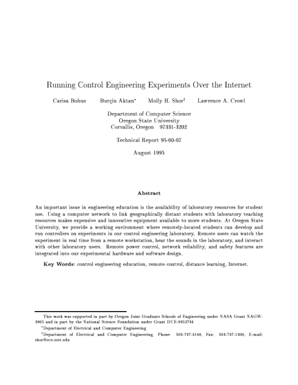 (PDF) Running Control Engineering Experiments Over the Internet