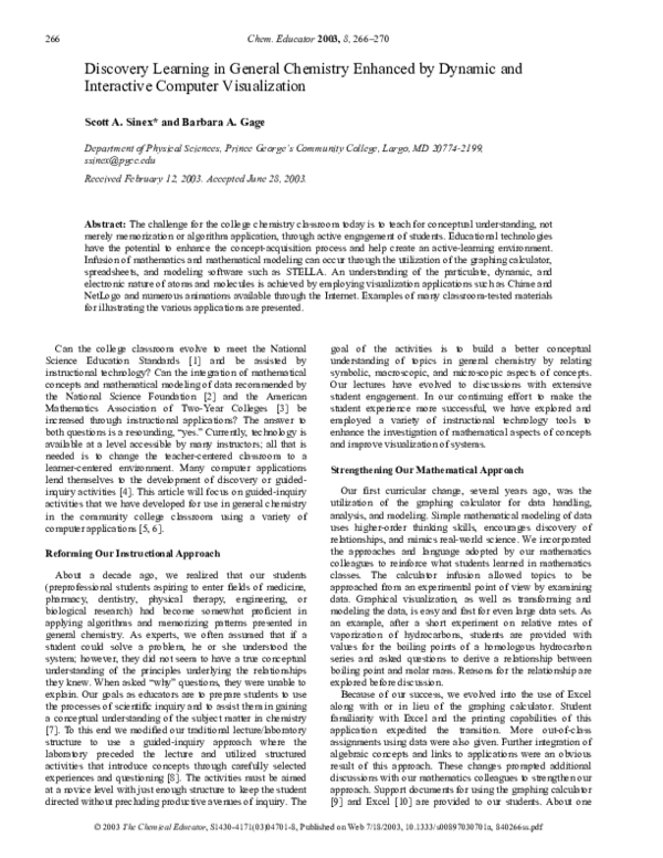 (PDF) Discovery Learning in General Chemistry Enhanced by Dynamic and ...