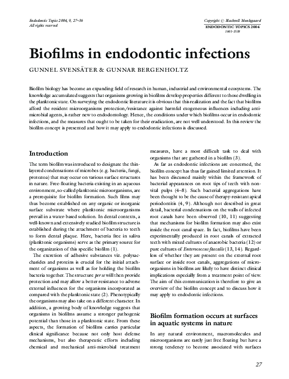 (PDF) Biofilms in endodontic infections