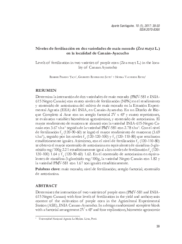 (PDF) Niveles de fertilización en dos variedades de maíz morado (Zea ...