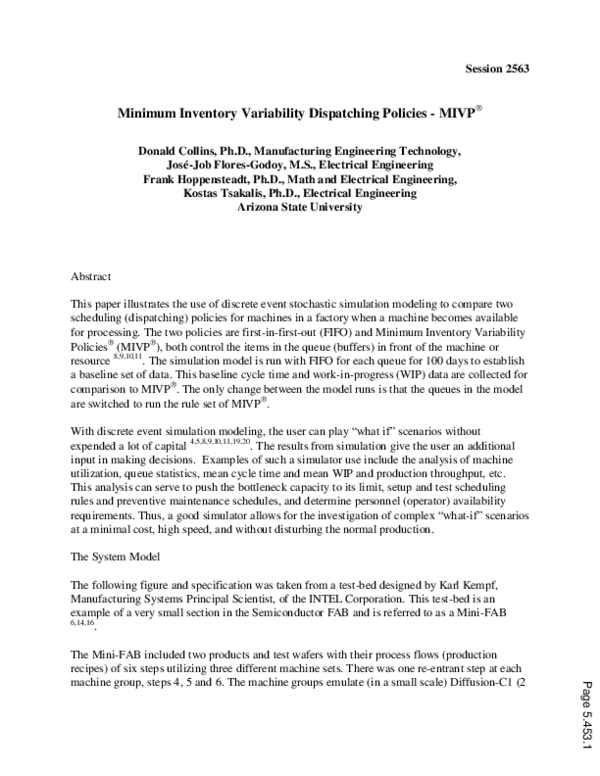 (PDF) Minimum Inventory Variability Dispatching Policies (Mivp)