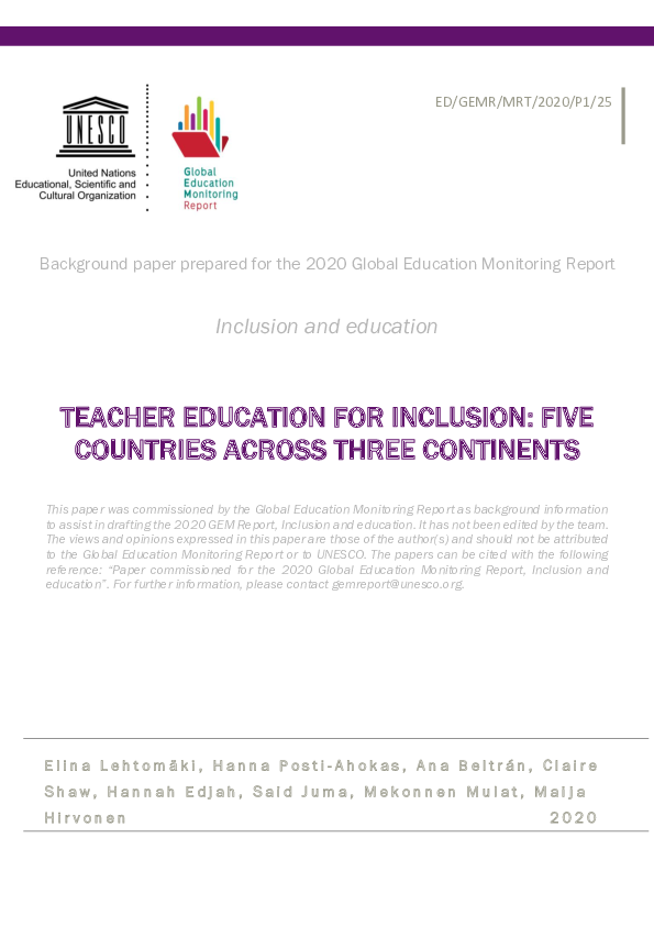 (PDF) Teacher education for inclusion: five countries across three ...