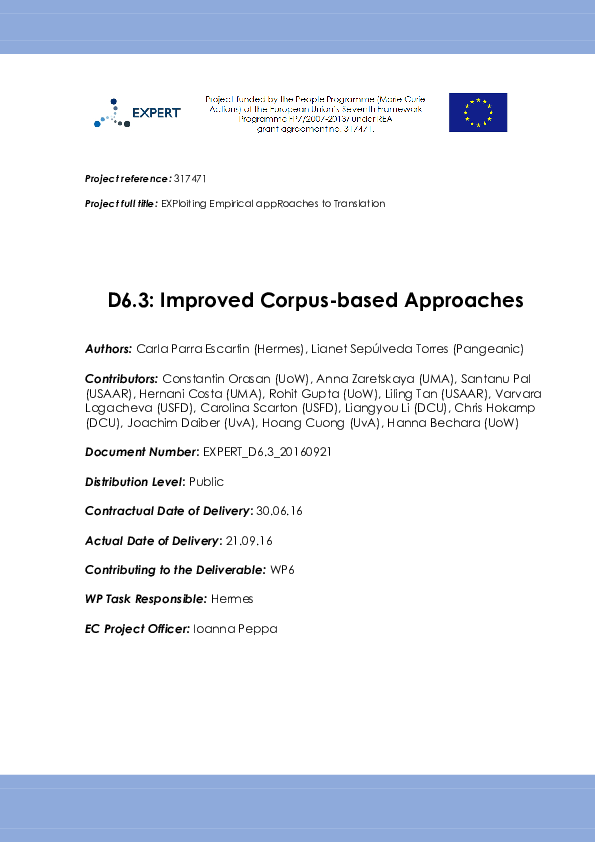 (PDF) D 6 . 3 : Improved Corpus-based Approaches