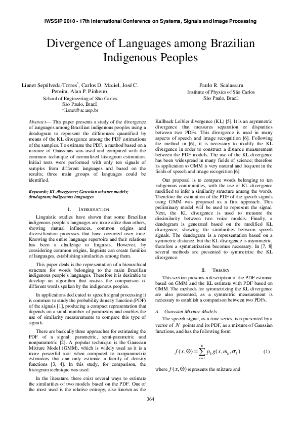 (PDF) Divergence of Languages among Brazilian Indigenous Peoples