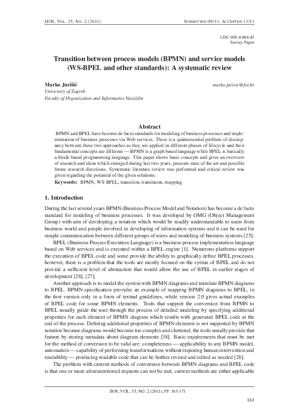 (PDF) Transition between process models (BPMN) and service models (WS-BPEL and other standards ...
