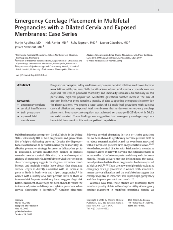 (PDF) Emergency Cerclage Placement in Multifetal Pregnancies with a ...
