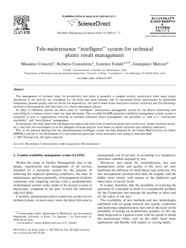 (PDF) Tele-maintenance “intelligent” system for technical plants result ...