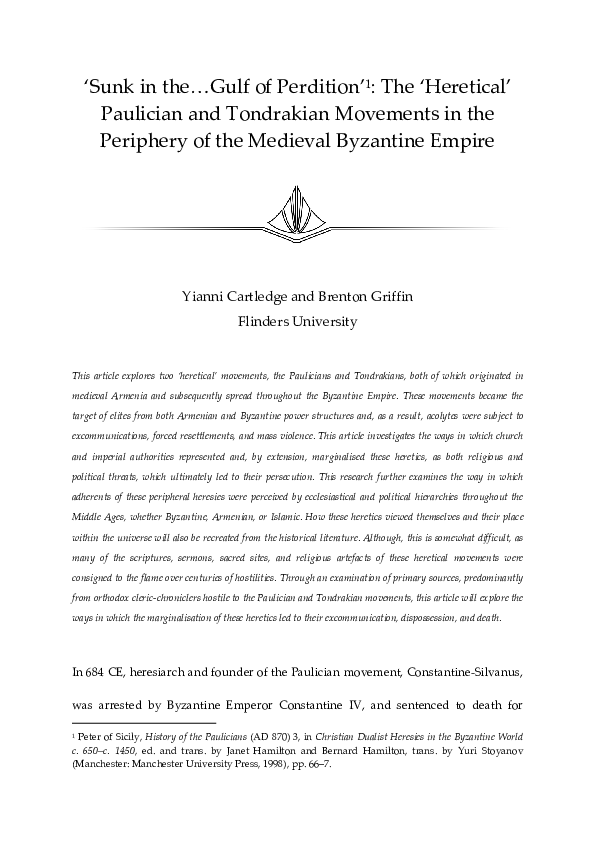 (PDF) 'Sunk in the…Gulf of Perdition': The 'Heretical' Paulician and ...