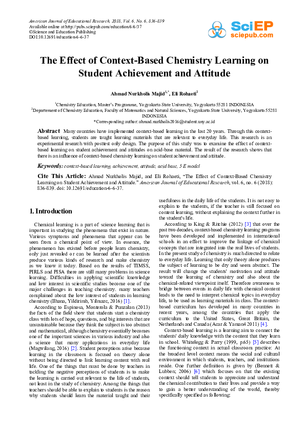 (PDF) The Effect of Context-Based Chemistry Learning on Student Achievement and Attitude