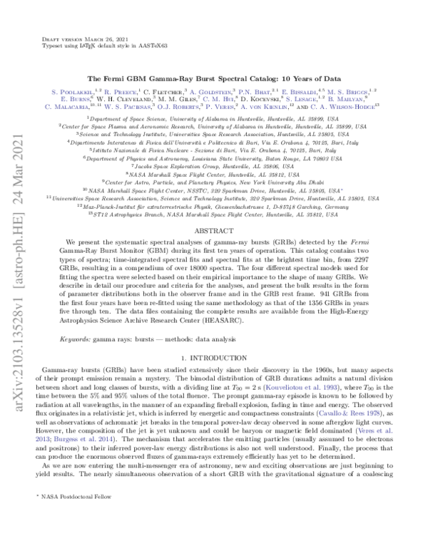 (PDF) The Fermi-GBM Gamma-Ray Burst Spectral Catalog: 10 yr of Data
