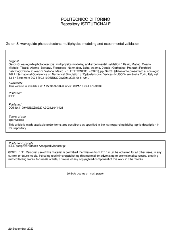 Pdf Ge On Si Waveguide Photodetectors Multiphysics Modeling And
