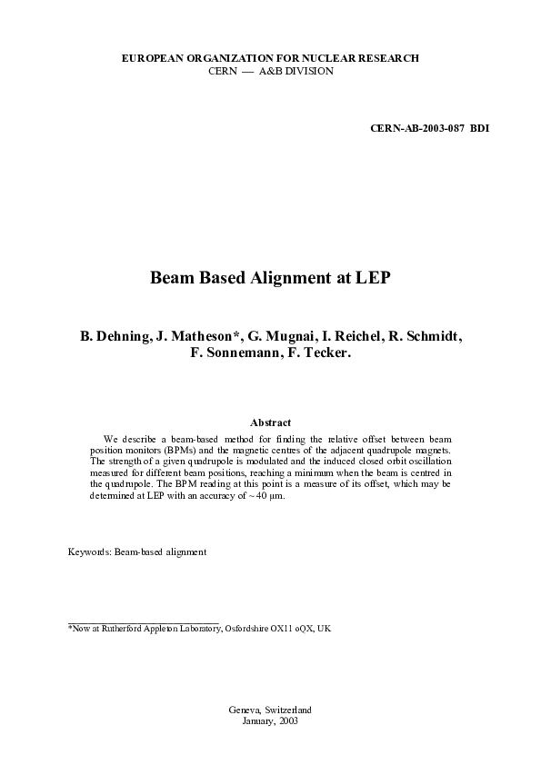 (PDF) Beam based alignment at LEP