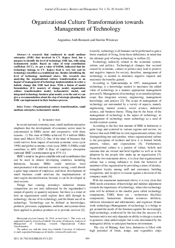 (PDF) Organizational Culture Transformation towards Management of ...