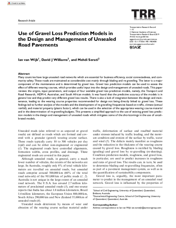 (PDF) Use of Gravel Loss Prediction Models in the Design and Management ...