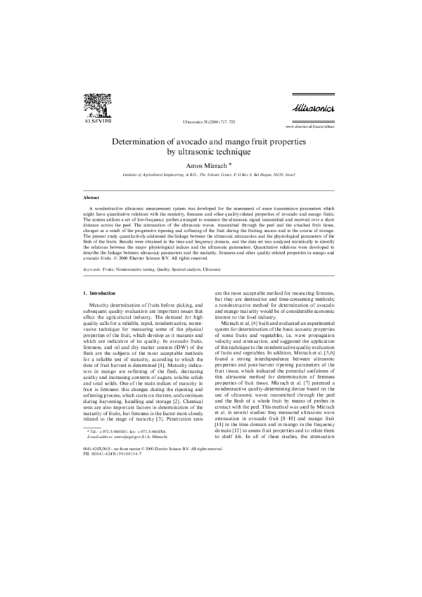 (PDF) Determination of avocado and mango fruit properties by ultrasonic technique