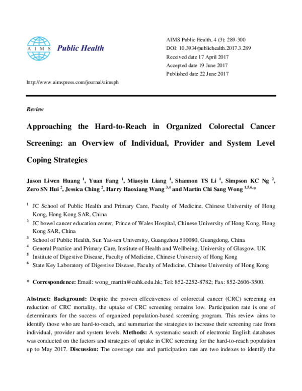 (PDF) Approaching the Hard-to-Reach in Organized Colorectal Cancer ...