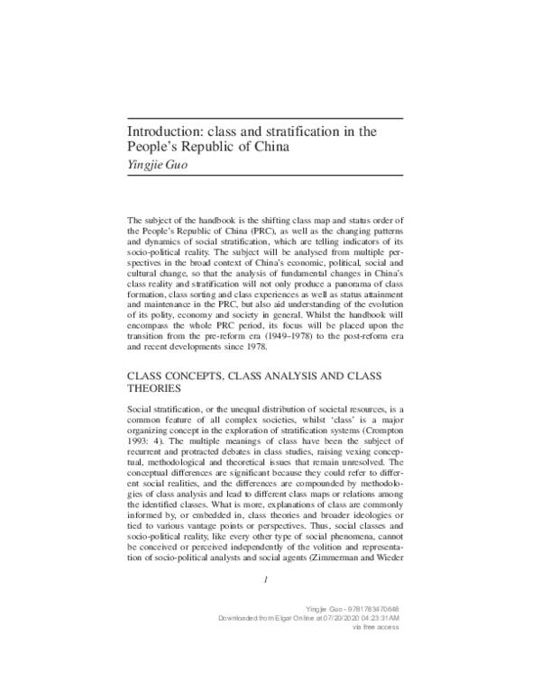 (PDF) Introduction: class and stratification in the People’s Republic ...