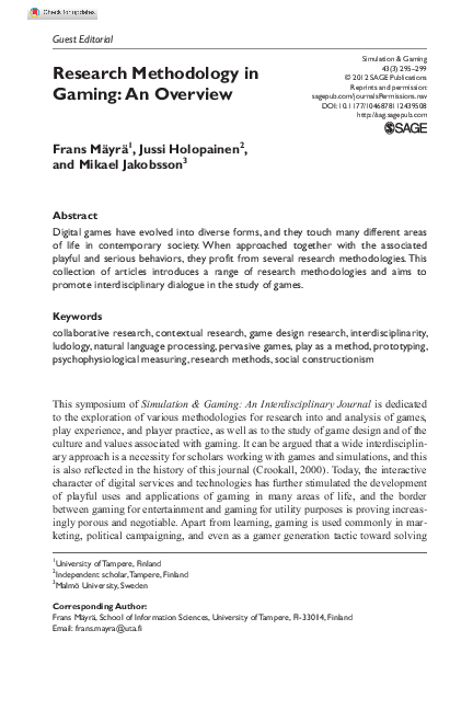 (PDF) Research Methodology in Gaming