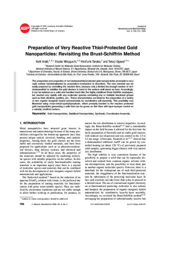 (PDF) Preparation of Very Reactive Thiol-Protected Gold Nanoparticles ...